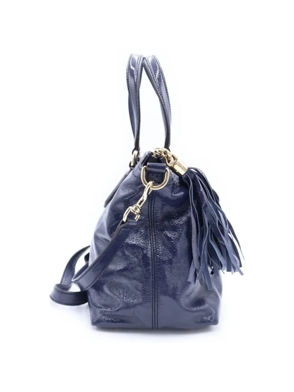 Gucci | Bags | Gucci Soho Tote Shoulder Bag Navy Patent Leather Gold ...